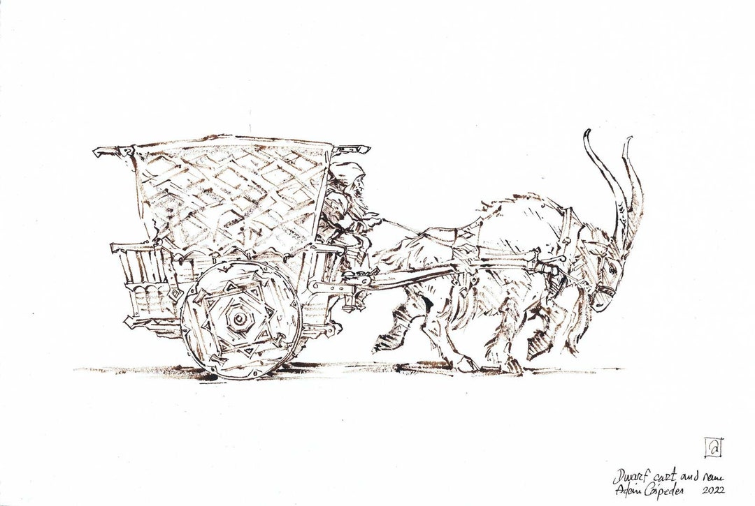 Dwarf Cart and Ram. Lord of the Rings Original Ink Sketch - Etsy