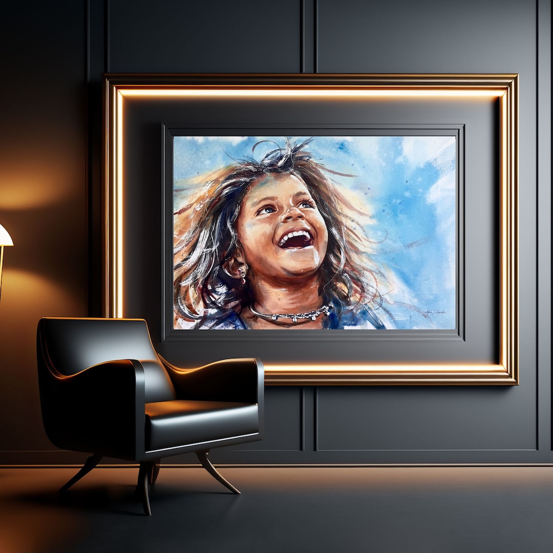 Smiling Happy Girl. Adan Cespedes Original Handmade Watercolor Painting ...