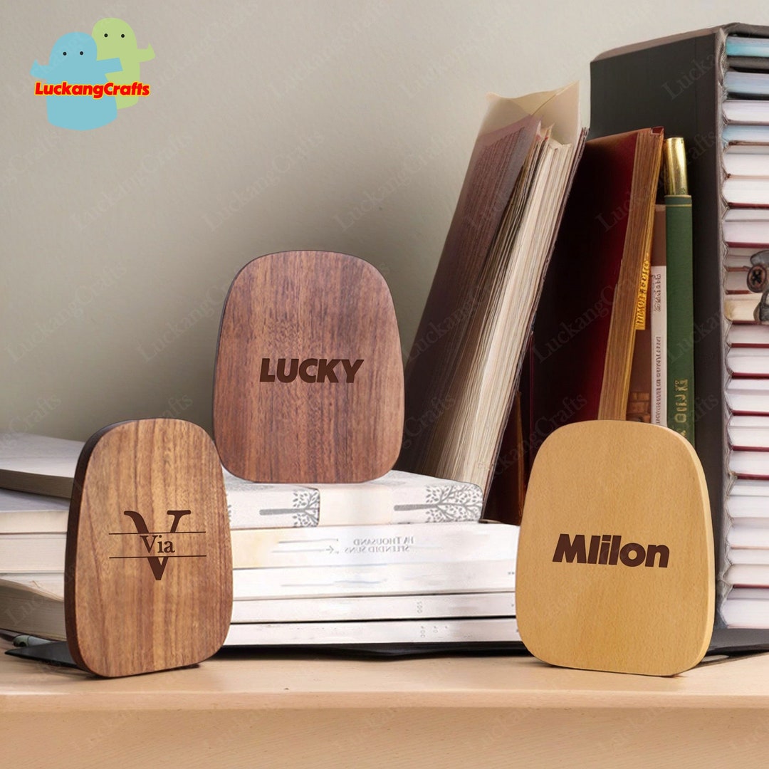 Personalized Wooden Bookends, Custom Name Book Storage, Engrave Bookend ...