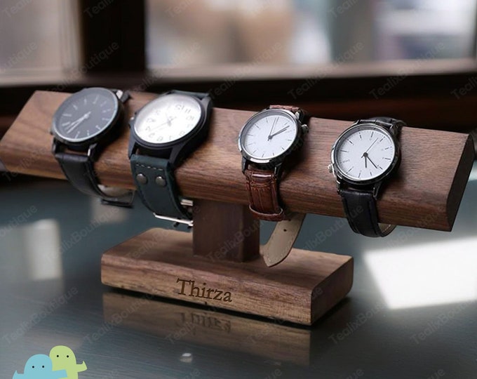 Custom Handmade Wood Watch Holder Stand, Personalized Name Watch ...