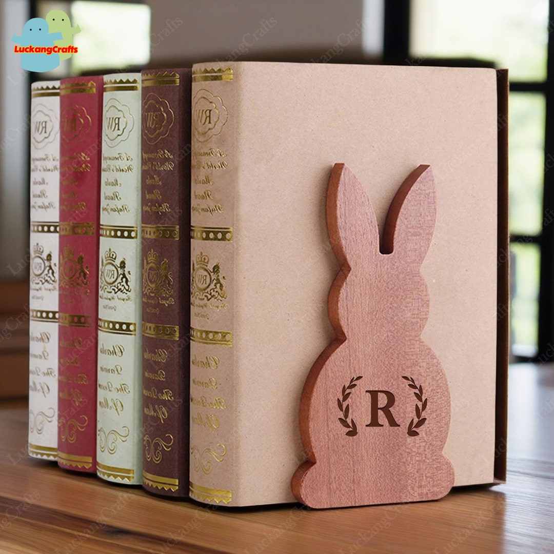 Personalized Rabbit Wooden Bookends, Custom Name Book Storage, Engrave ...