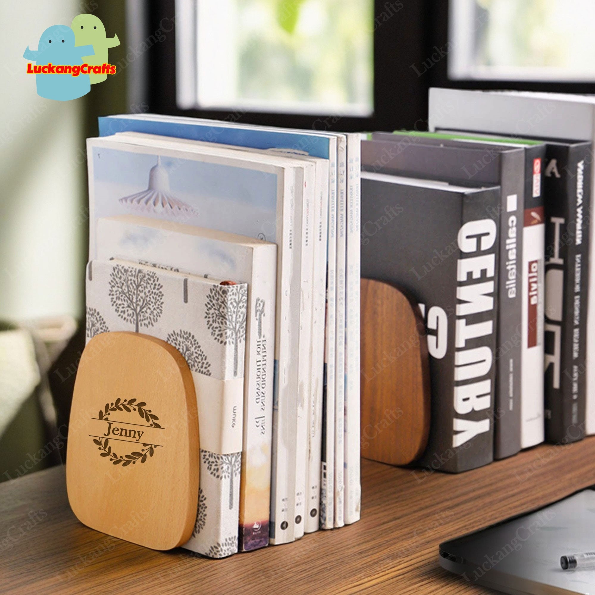 Personalized Wooden Bookends, Custom Name Book Storage, Engrave Bookend ...