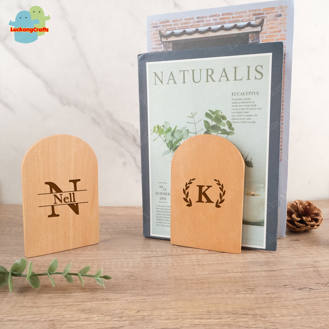Personalized Wooden Bookends, Custom Name Book Storage, Engrave Bookend ...
