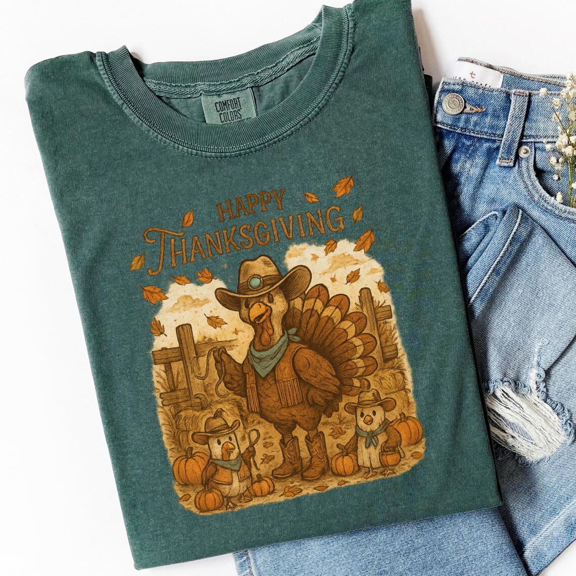 Happy Thanksgiving Turkey Shirt, Cowboy Turkey Tee, Funny Thanksgiving ...