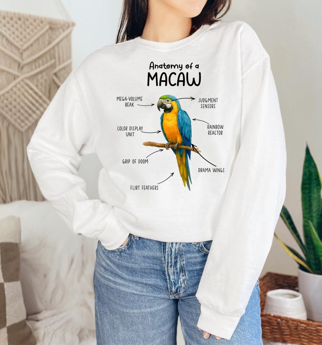 Anatomy of A Macaw Sweatshirt, Funny Parrot Shirt, Blue and Gold Macaw ...