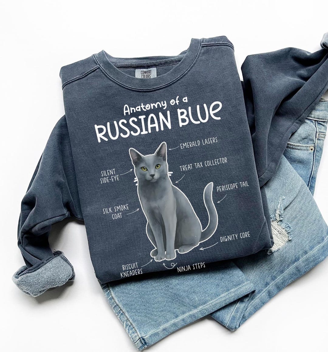 Anatomy of Russian Blue Cat Sweatshirt, Funny Animal Lover Gift, Cat ...
