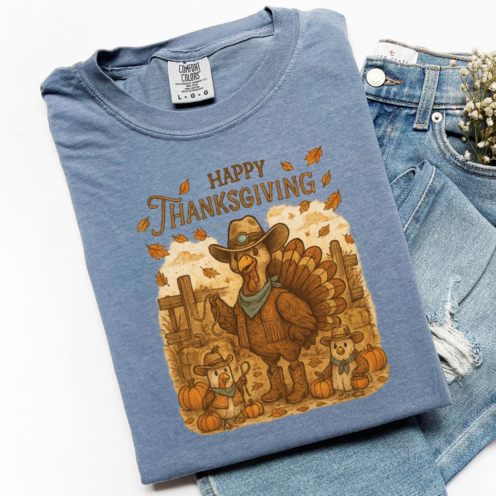 Happy Thanksgiving Turkey Shirt, Cowboy Turkey Tee, Funny Thanksgiving ...
