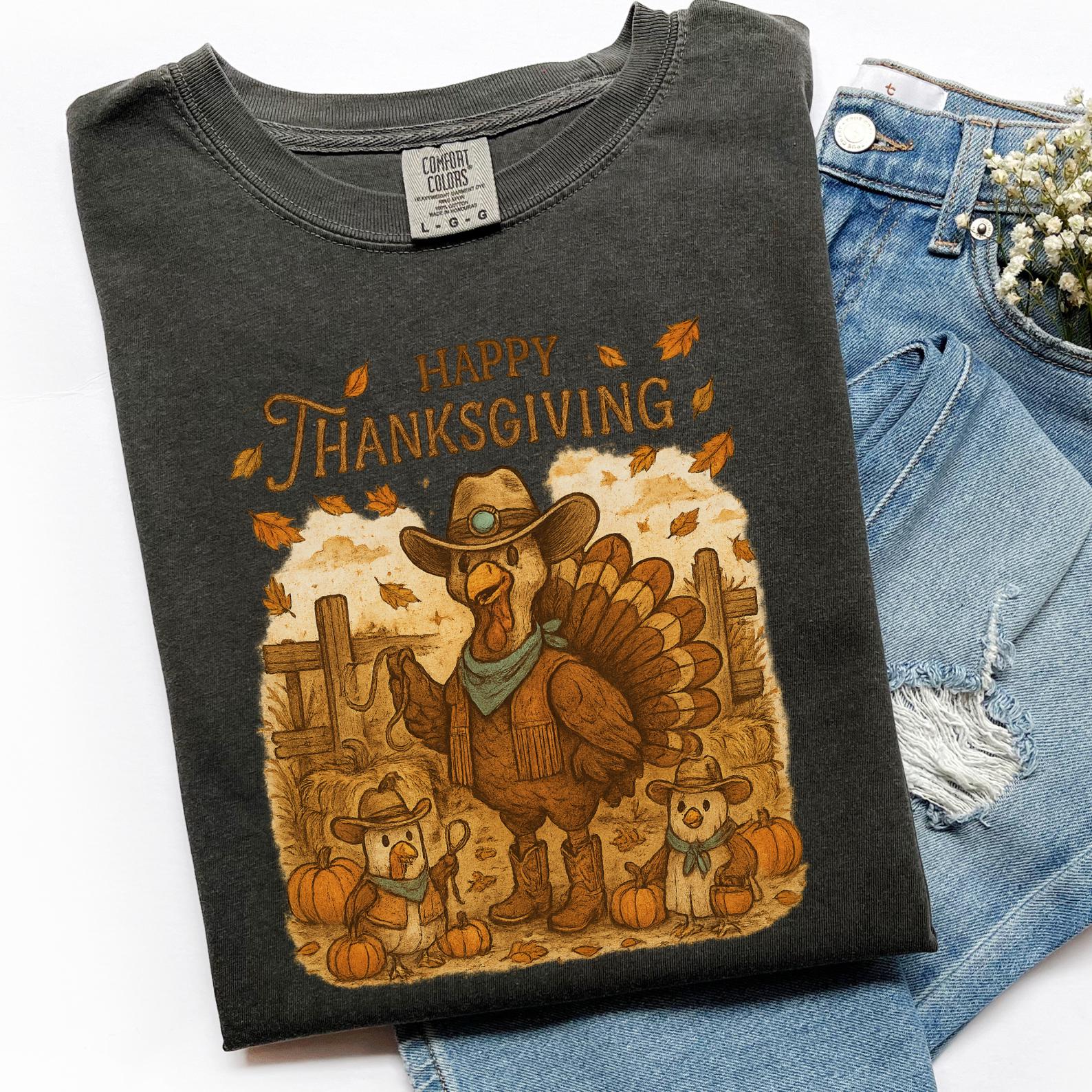 Happy Thanksgiving Turkey Shirt, Cowboy Turkey Tee, Funny Thanksgiving ...