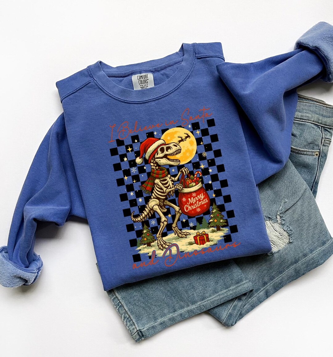 I Believe in Santa and Dinosaurs Sweatshirt, Dinosaur Christmas Shirt ...