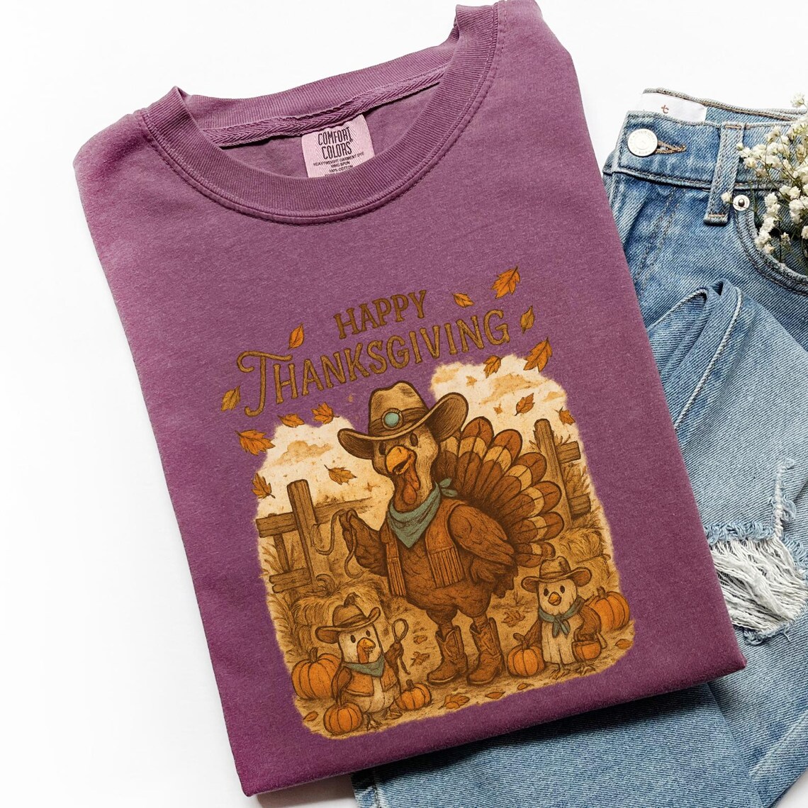 Happy Thanksgiving Turkey Shirt, Cowboy Turkey Tee, Funny Thanksgiving ...