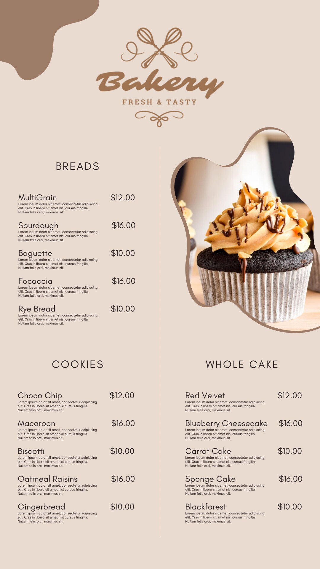 Bakery Price Template - Etsy