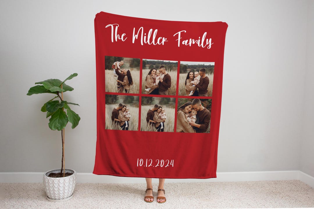 Personalized Family Photo Blanket, Custom Collage Throw With Name ...