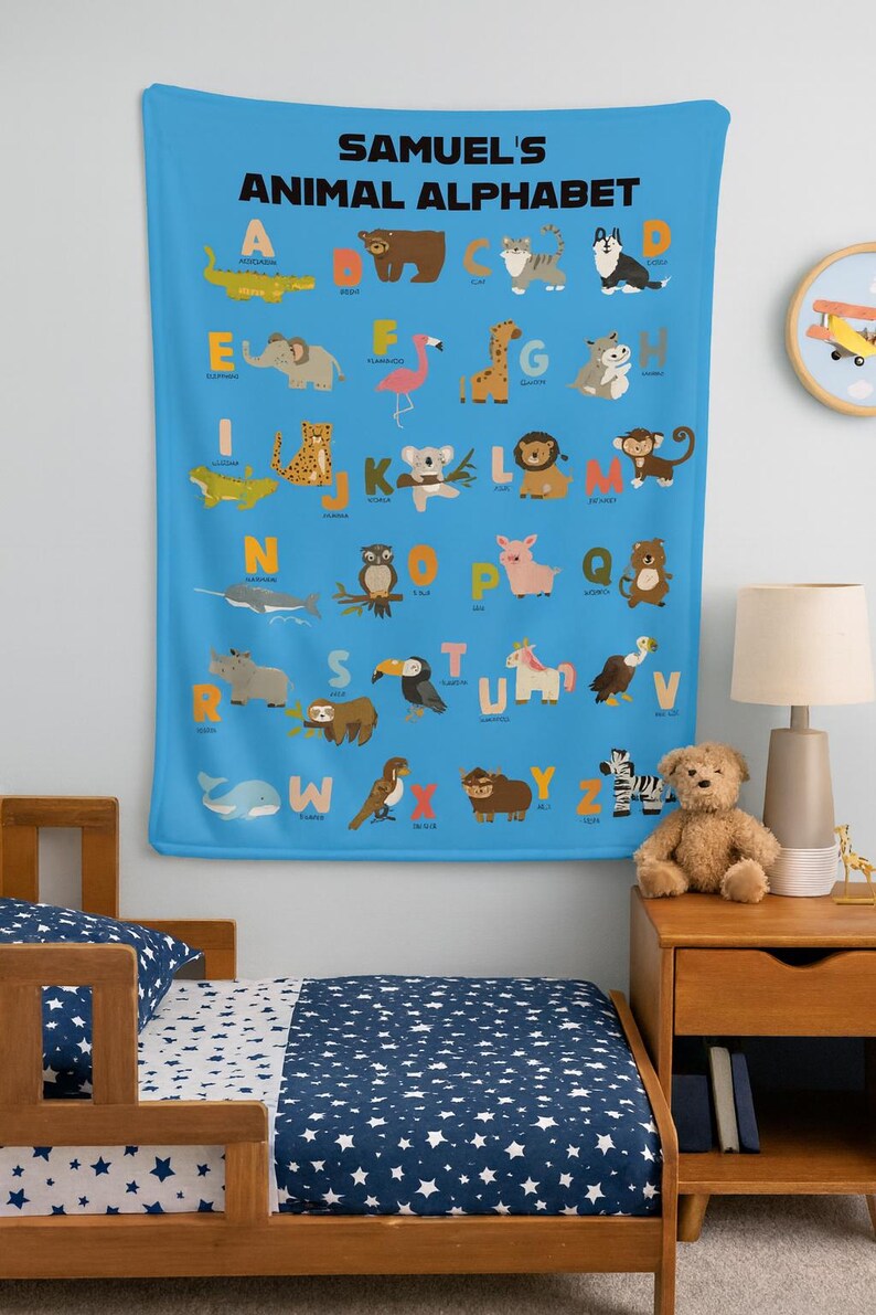 Personalized Animal Alphabet Blanket for Kid, Custom Name ABC Learning ...