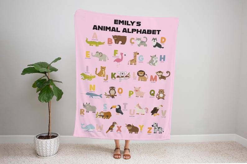 Personalized Animal Alphabet Blanket for Kid, Custom Name ABC Learning ...