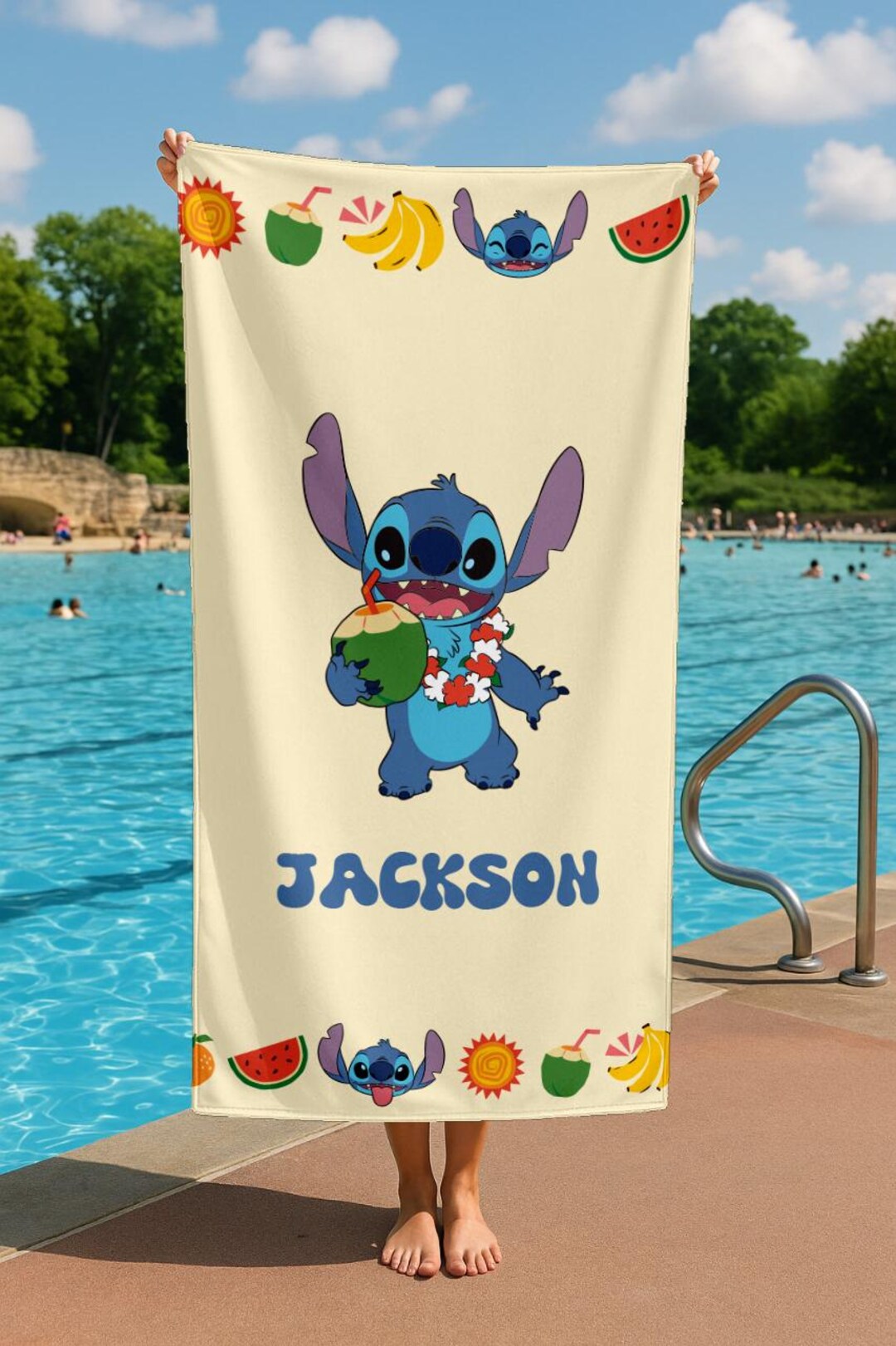Personalized Beach Towels for Kids – Cute Stitch Cartoon Design With ...