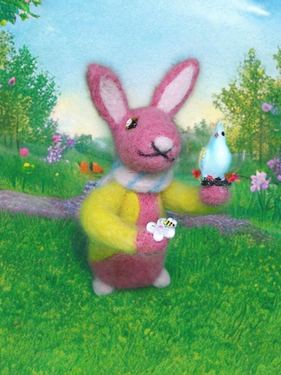 Pink Bunny With Bird - Etsy