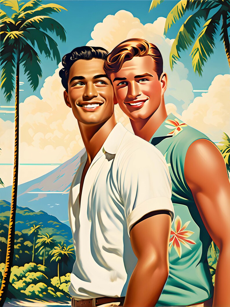 HAWAIIAN LOVERS, Vintage Style Poster, Romantic Gay, Lgbtq, Art Print ...