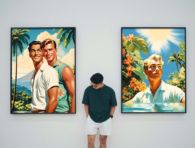 HAWAIIAN LOVERS, Vintage Style Poster, Romantic Gay, Lgbtq, Art Print ...