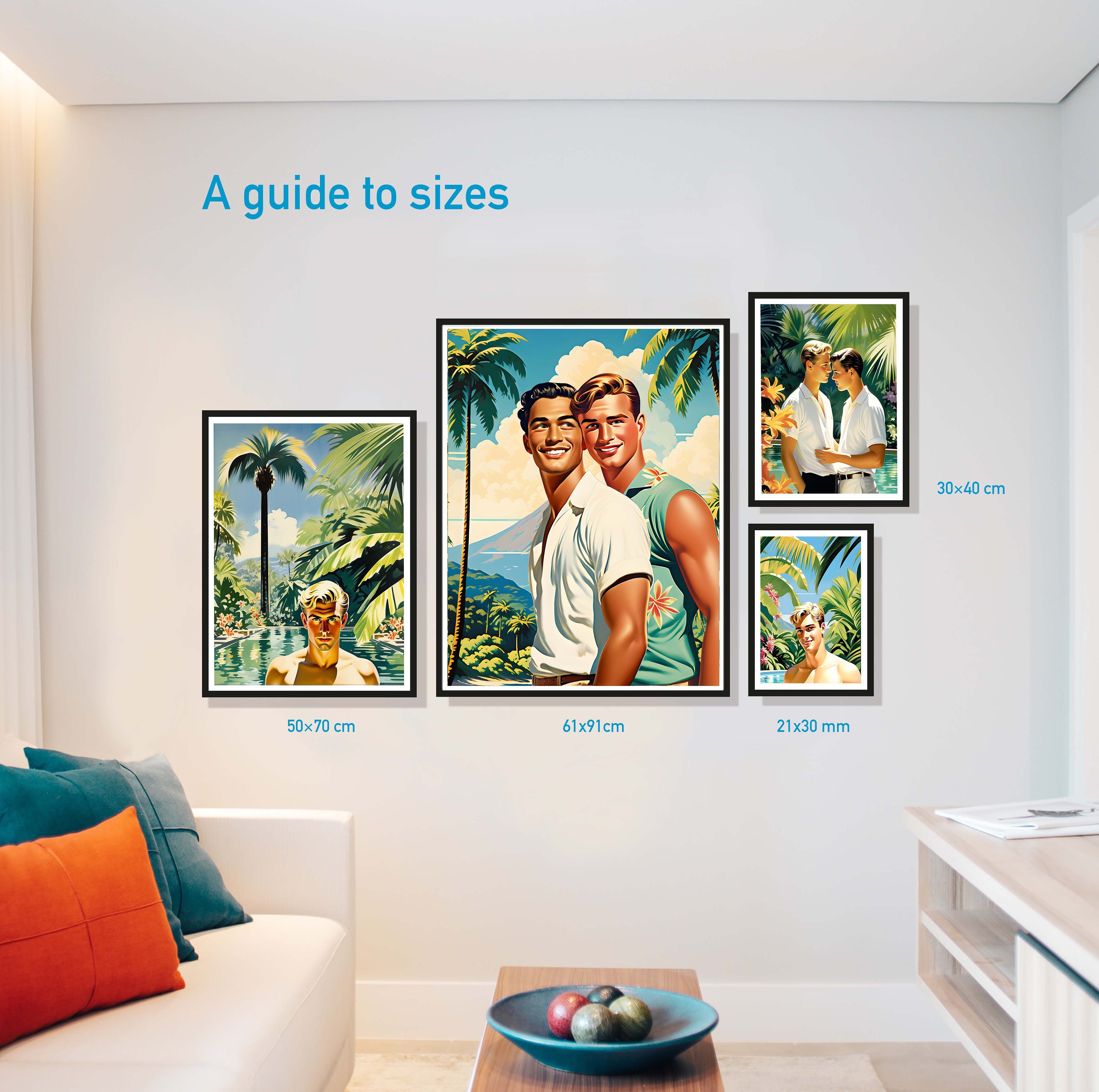 HAWAIIAN LOVERS, Vintage Style Poster, Romantic Gay, Lgbtq, Art Print ...