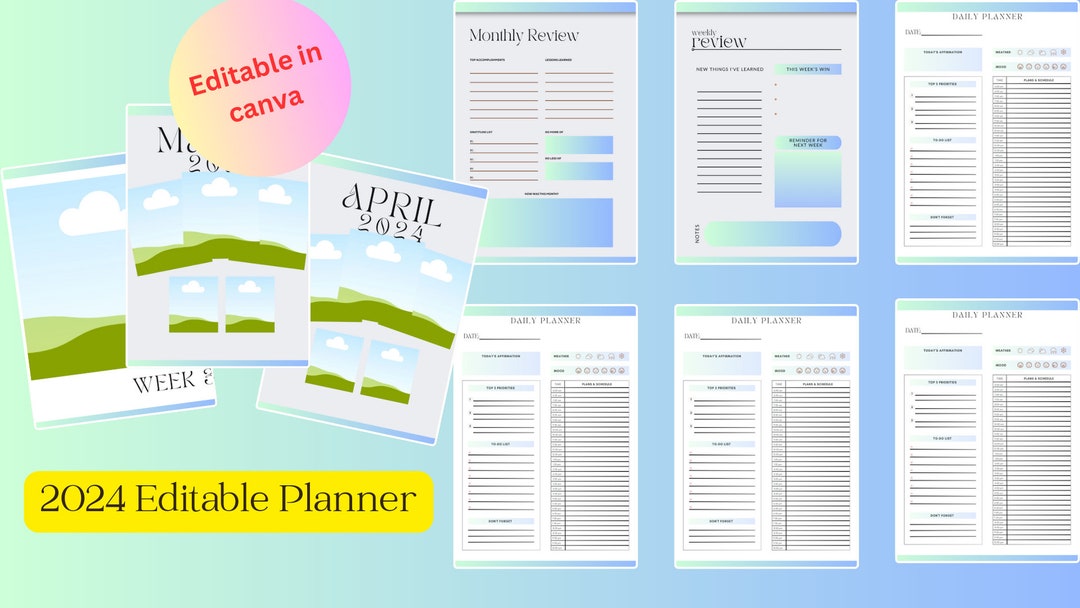 Editable 2024 Monthly and Daily Planner Planner Templates With Bonus ...
