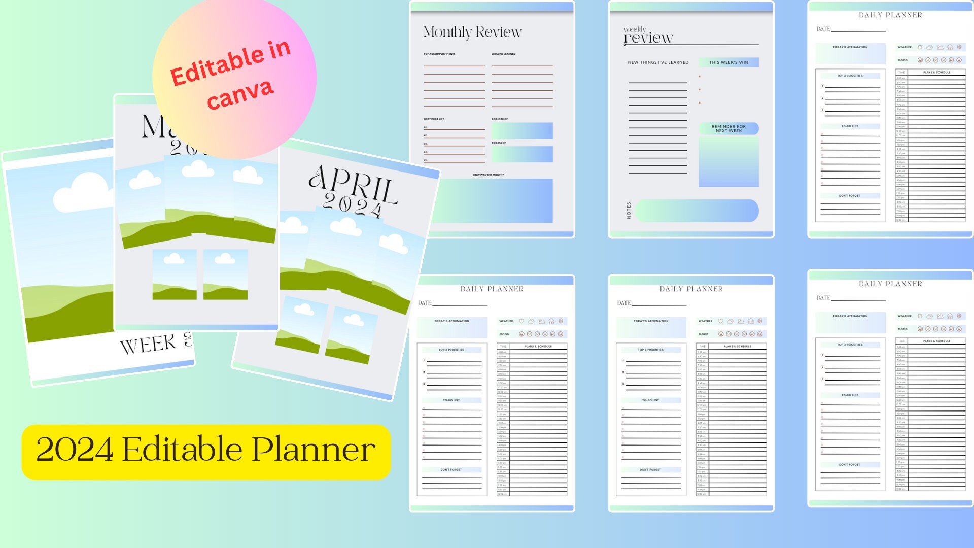 Editable 2024 Monthly and Daily Planner Planner Templates With Bonus ...