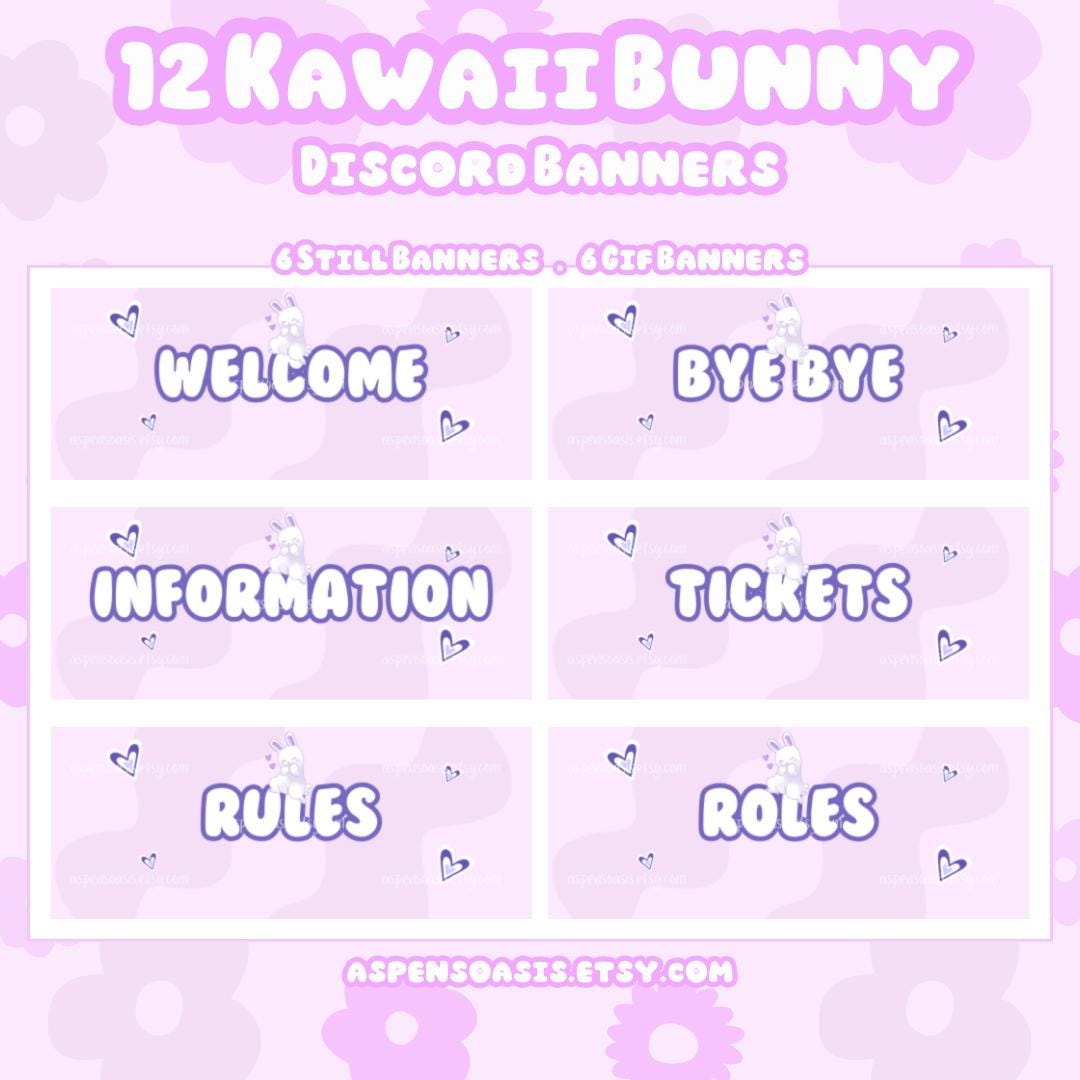12 Kawaii Bunny Digital Banners Discord Banners PNG GIF Purple Lavender ...