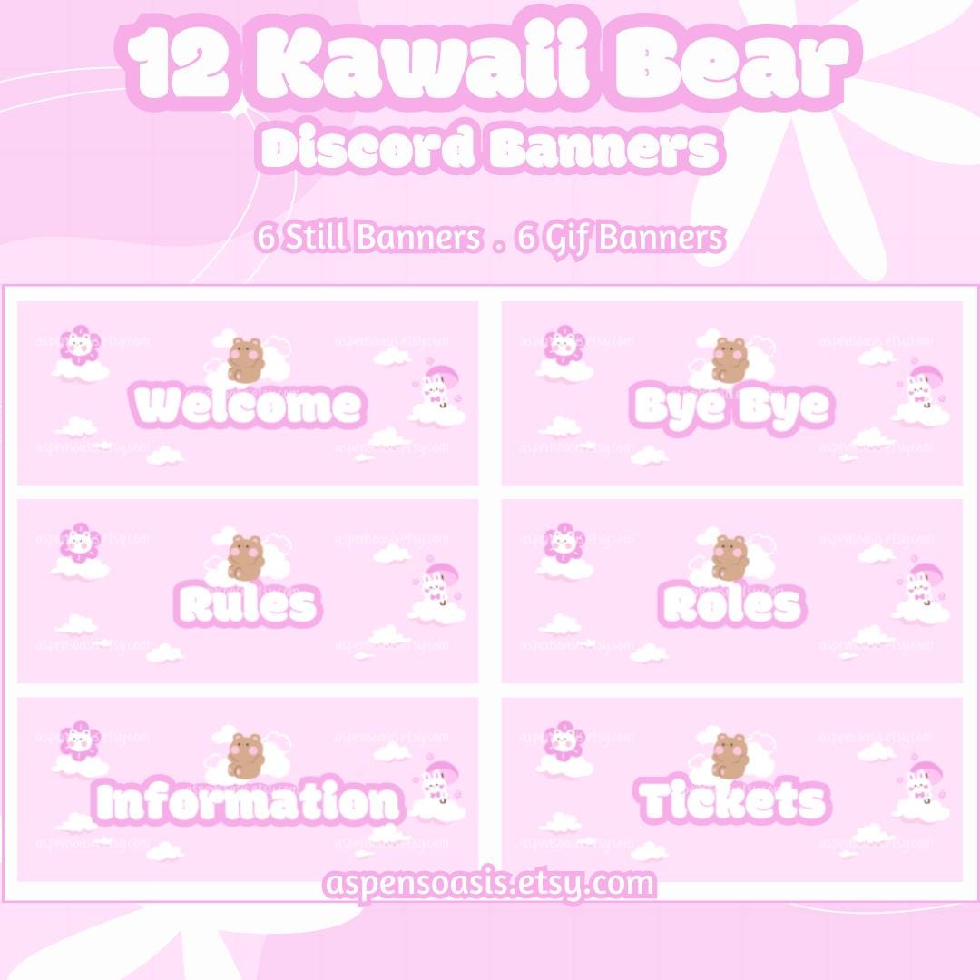 12 Kawaii Bear Pink Discord Banners Bubble Letters Still and Gif ...