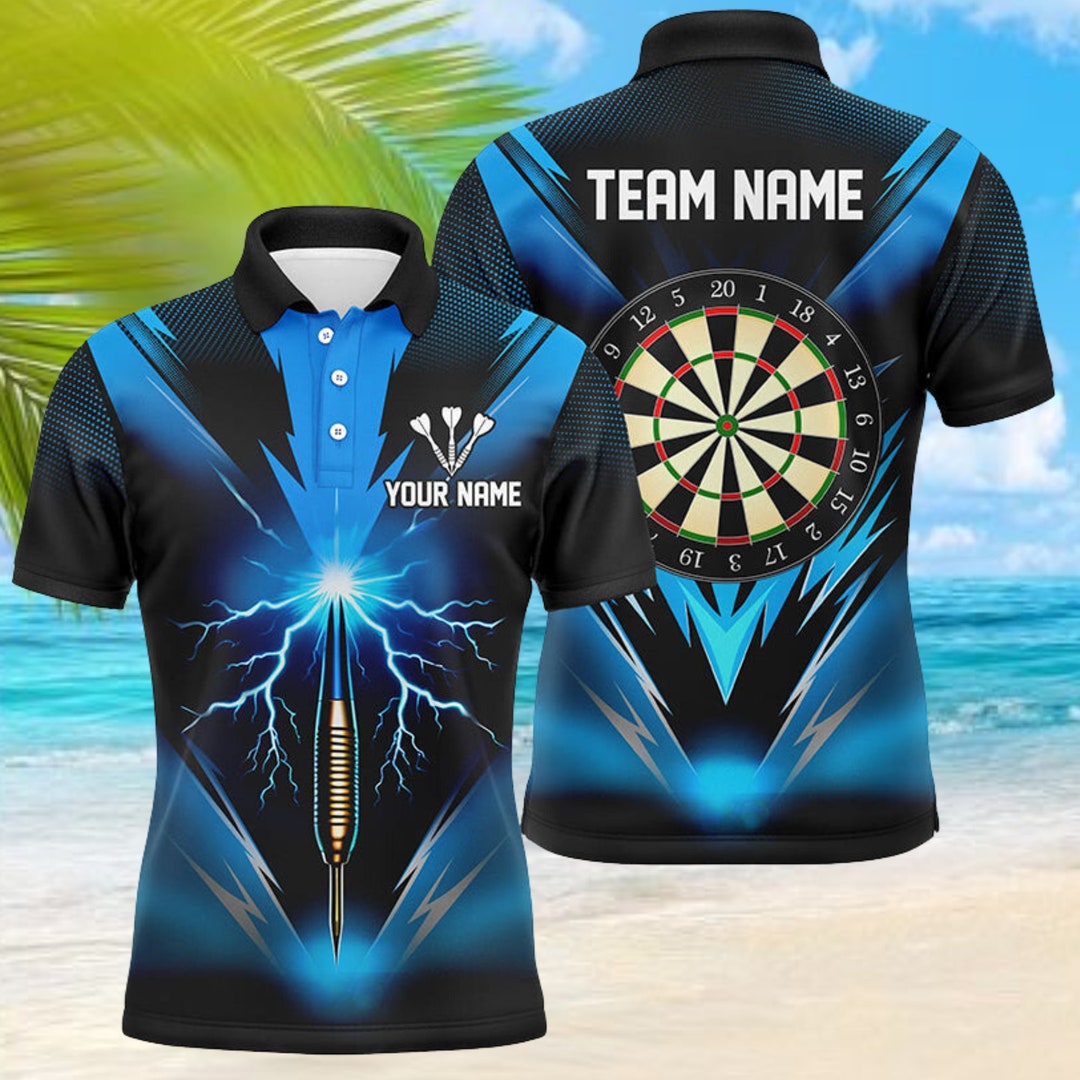 Blue Thunder Lightning, Darts Polo Shirt Custom Dart Shirts for Men ...