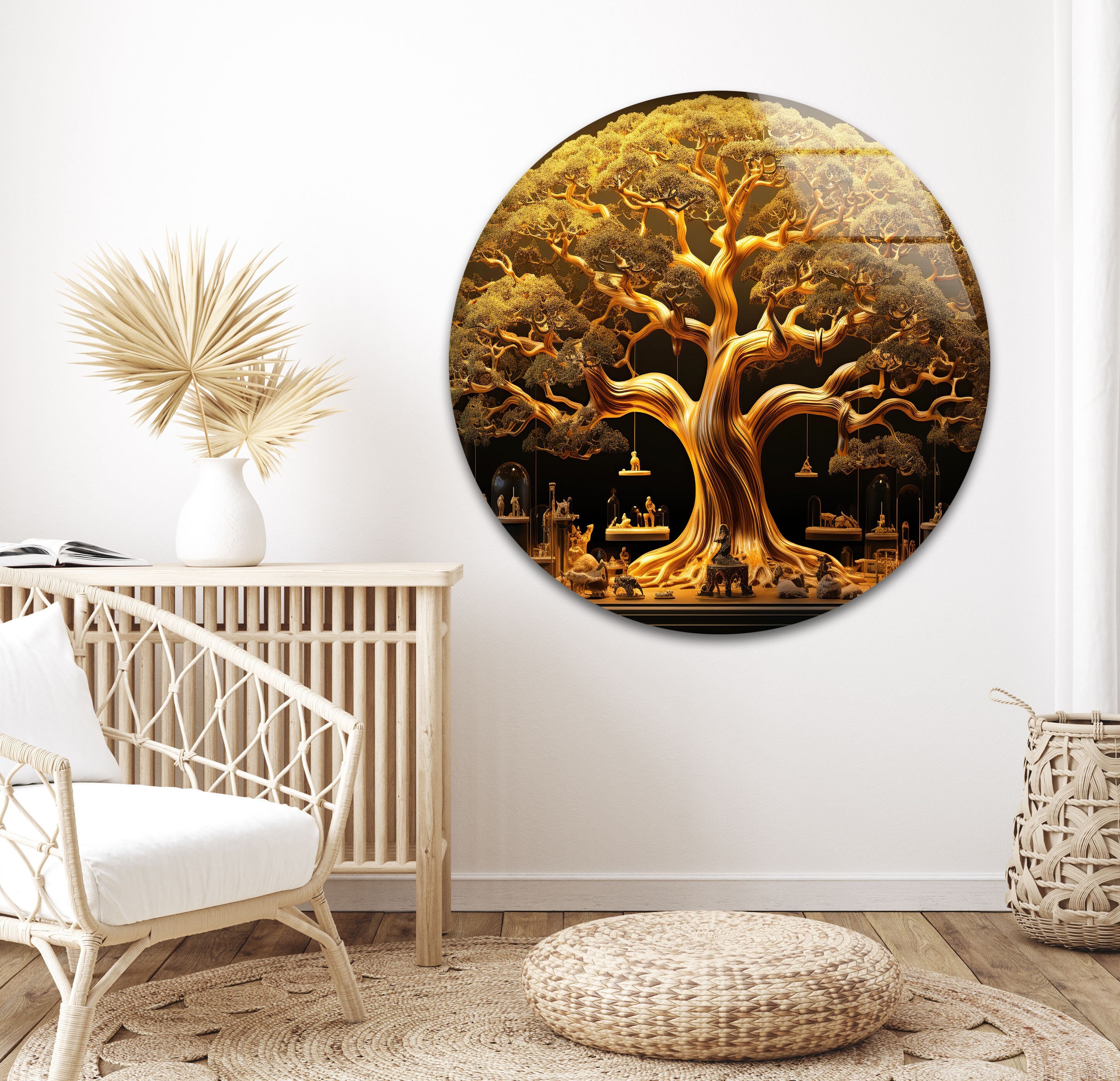 Golden Tree Tempered Glass Wall Art: Modern Home Decor - Etsy