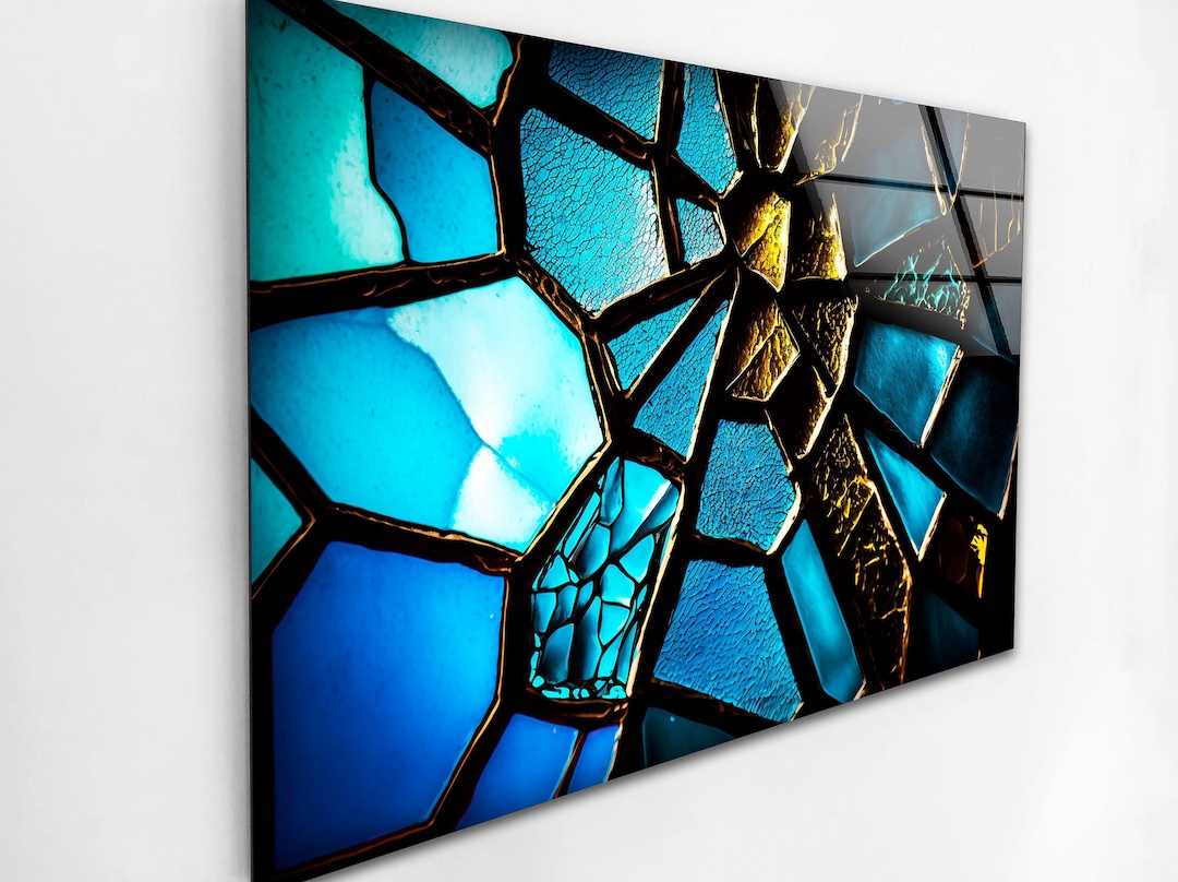 Tempered Glass Art Glass Printing Art Tempered Glass Wall Art Glass Wall Decor Home Decor Blue