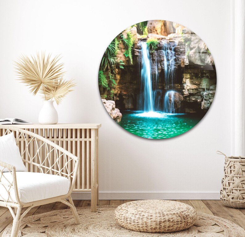 Tropical Waterfall Glass Wall Art, Emerald Pool Jungle Nature Photo ...
