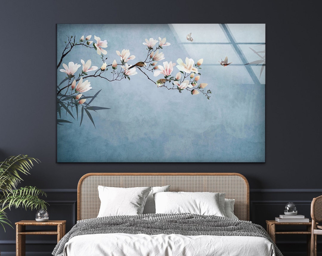 Japanese Floral Tempered Glass Wall Art: Stained Window Decor - Etsy