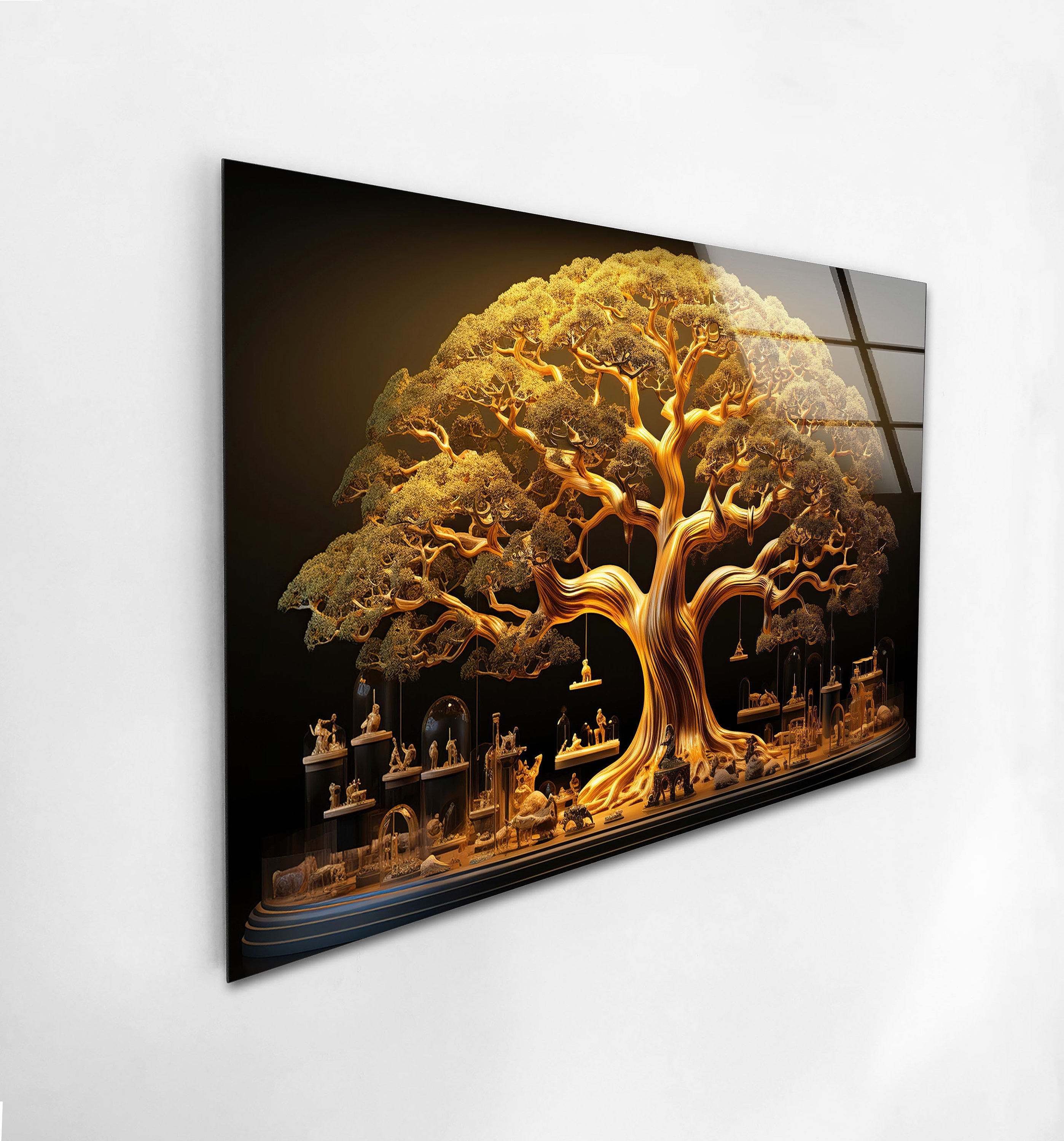 Golden Tree Tempered Glass Wall Art: Modern Home Decor - Etsy