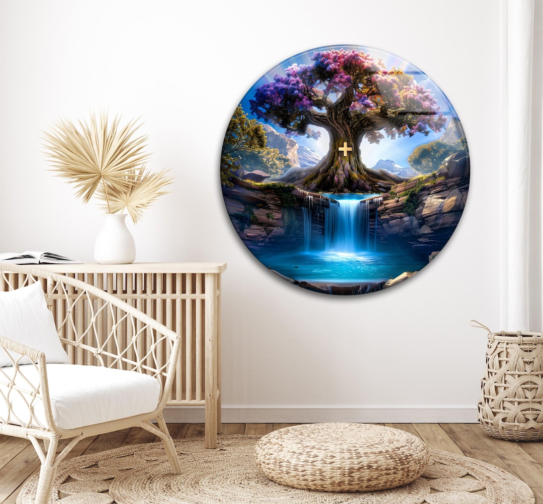 Christian Tree of Life Waterfall Wall Art With Cross – Inspirational ...