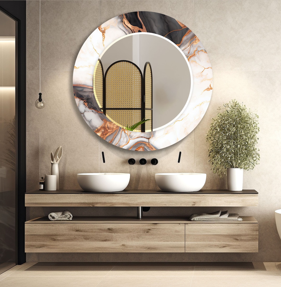 Tempered Glass Mirror Wall Decor for Bathroom Mirror-gold Round Wall ...