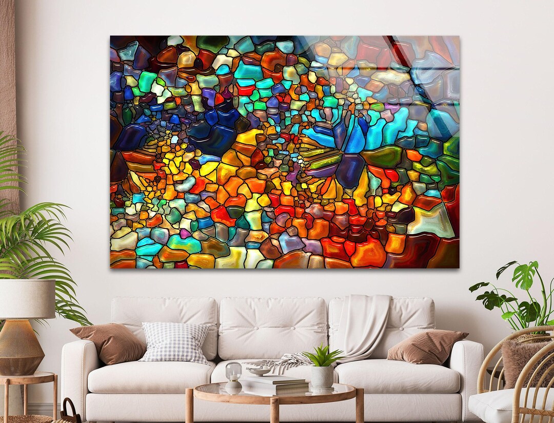 Color Burst Mosaic Tempered Glass Wall Art, Stained Glass Style ...