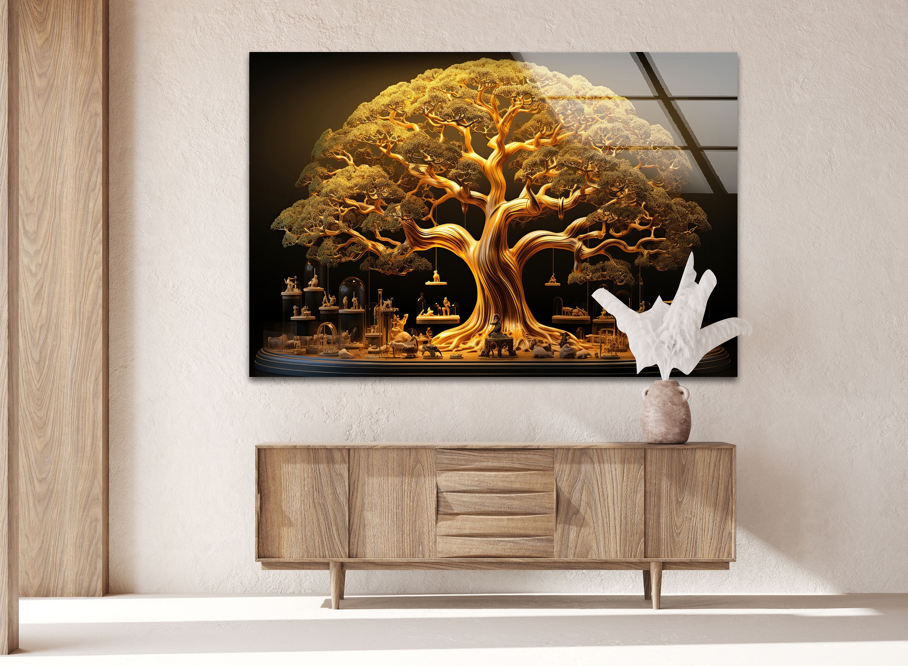 Golden Tree Tempered Glass Wall Art: Modern Home Decor - Etsy