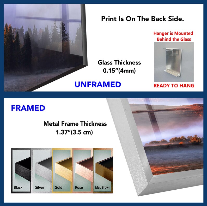 Misty Valley Sunrise Glass Wall Art, Autumn Forest Mountains Landscape ...