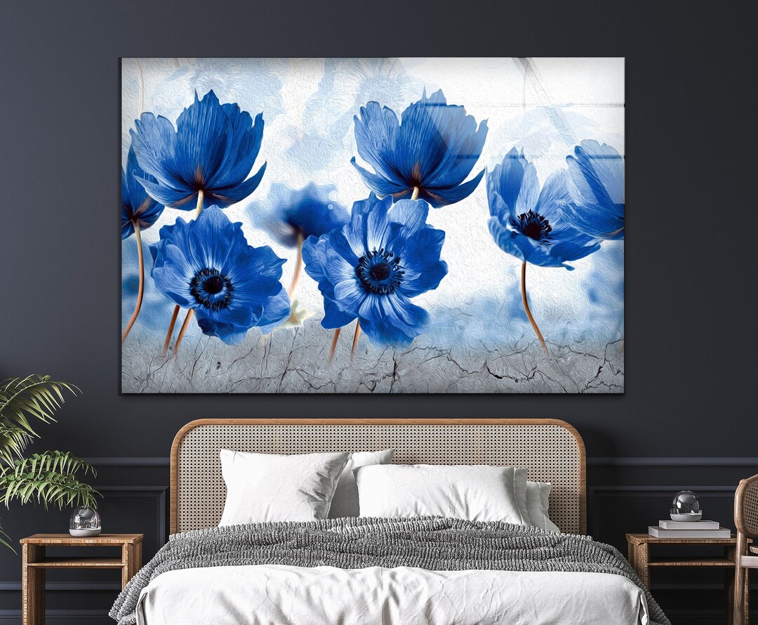 Tempered Glass Art, Glass Printing Art, Tempered Glass Wall Art, Blue ...