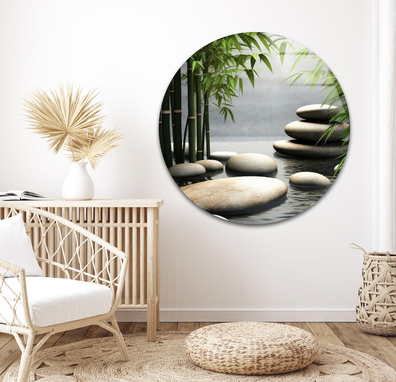 Zen Bamboo & Stacked Stones Glass Wall Art, Spa Bathroom Decor ...