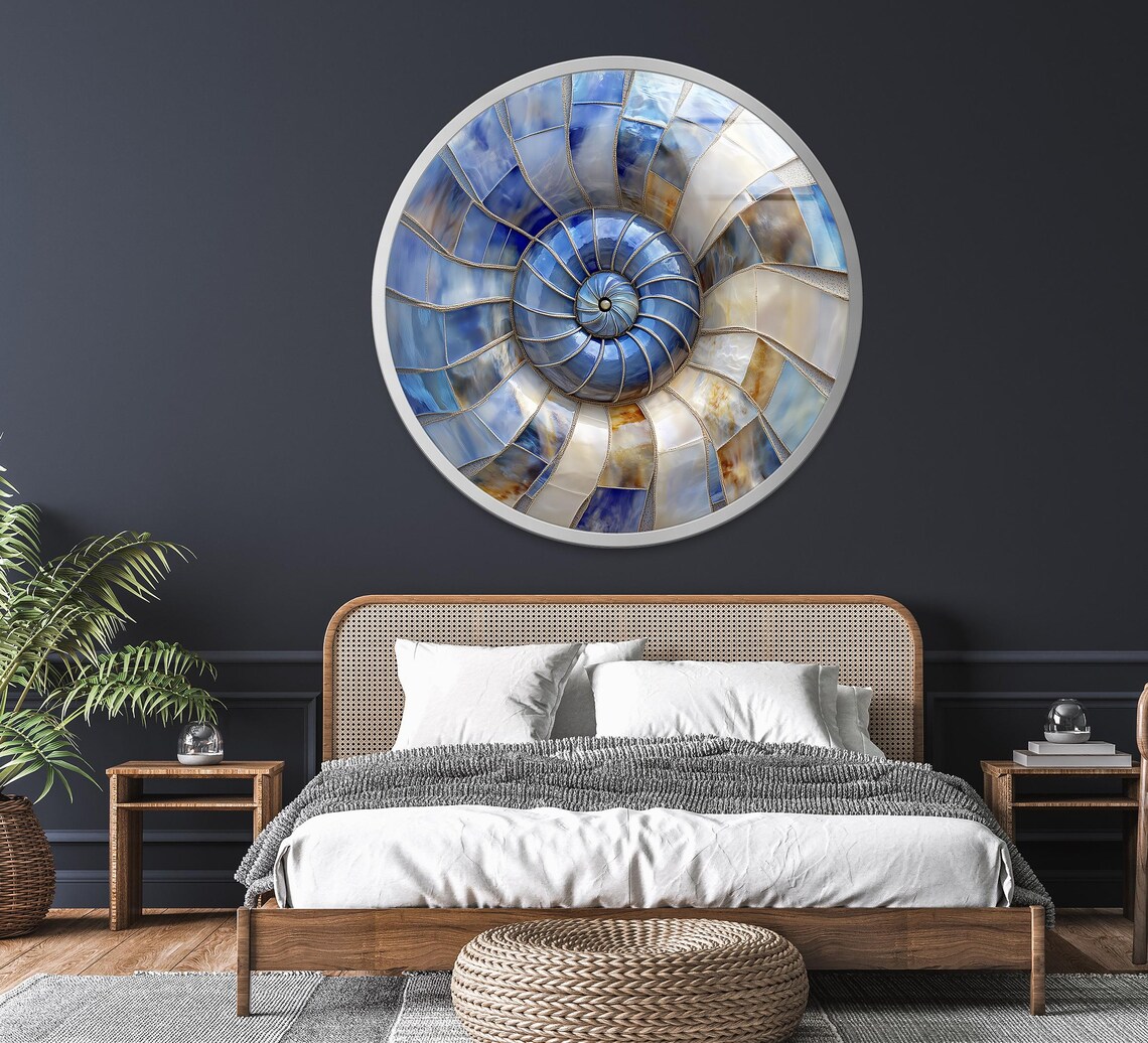 Ocean Shell Spiral Glass Wall Art: Coastal Nautilus Decor - Etsy