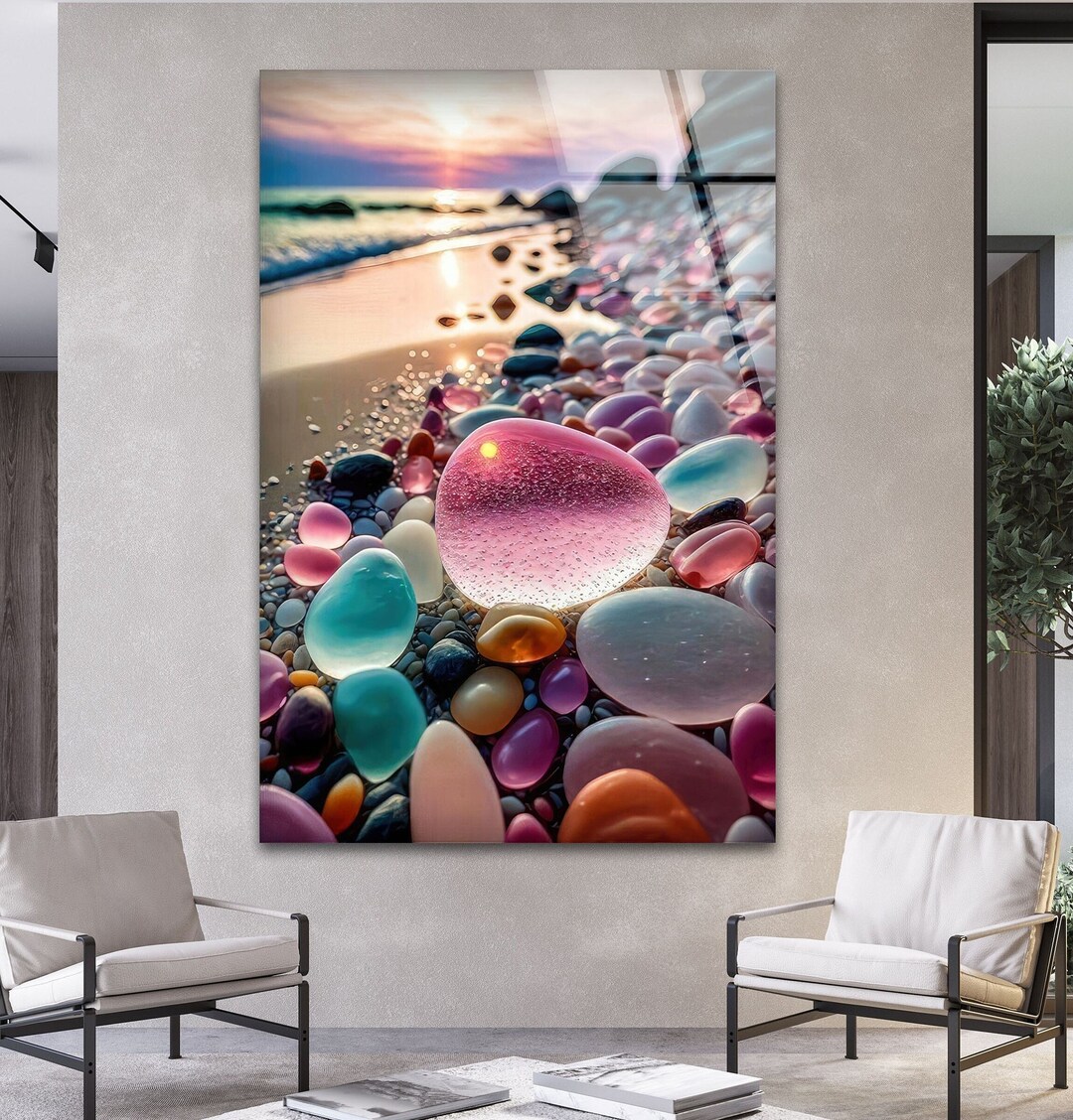 Tempered Glass Zen Spa Wall Art - Beach Stones Decor for a Tranquil ...