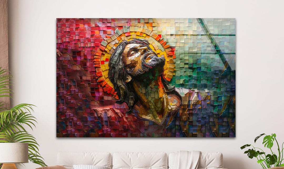 Tempered Glass Jesus Virgin Mary Wall Art Religious Glass Print ...