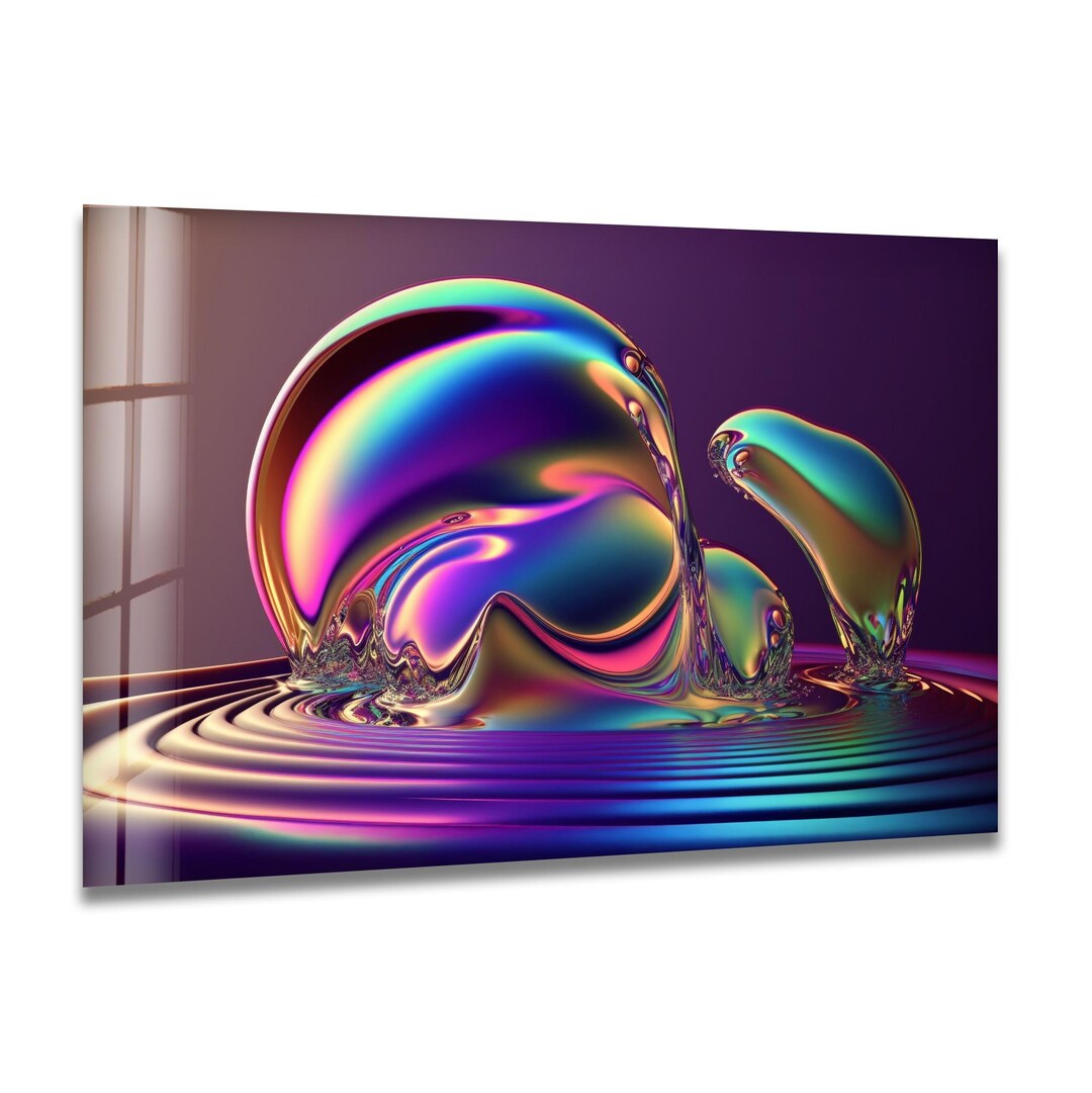 Iridescent Glass Wave Orbs Wall Art – Colorful Abstract Glass Printing ...