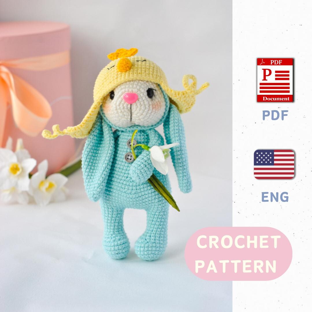 BUNNY CROCHET PATTERN, Crochet Bunny in the Chicken Hat, Amigurumi Toy ...