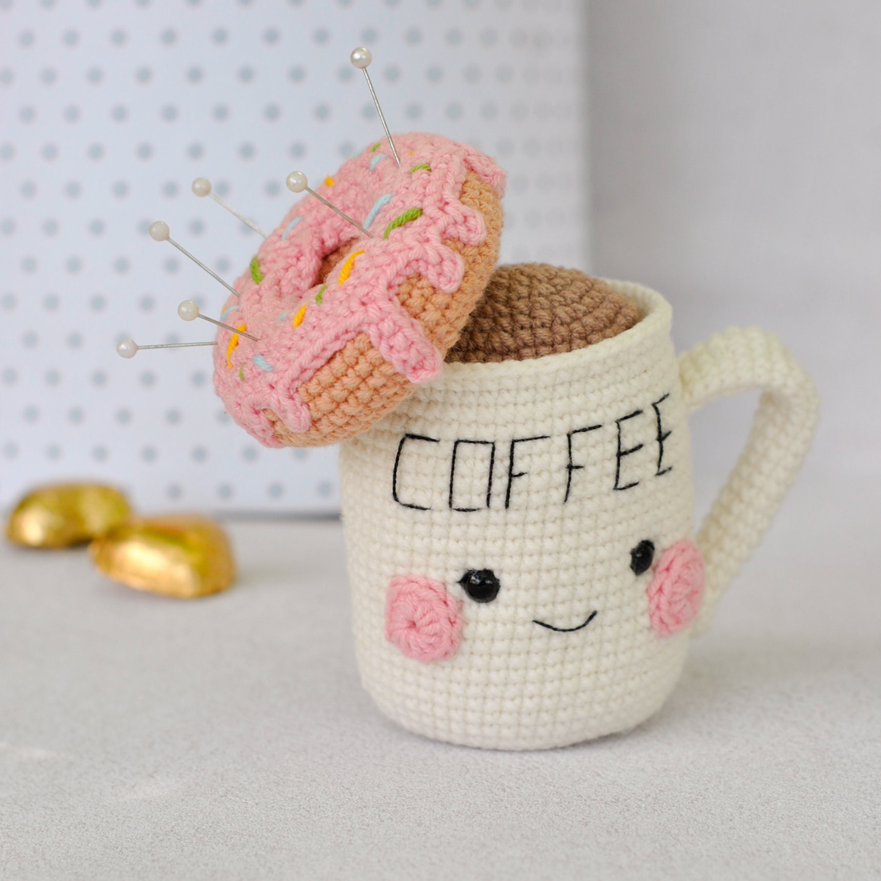 Coffee Mug Crochet Pattern, Pincushion Donut and Cup, Amigurumi Cute ...