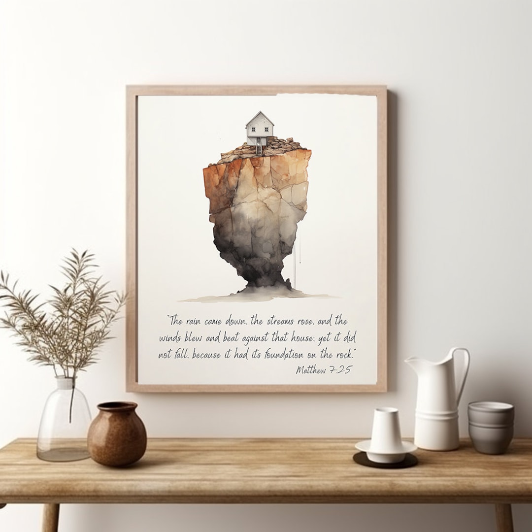 House on the Rock Bible Verse Wall Art Print Christian House Art ...