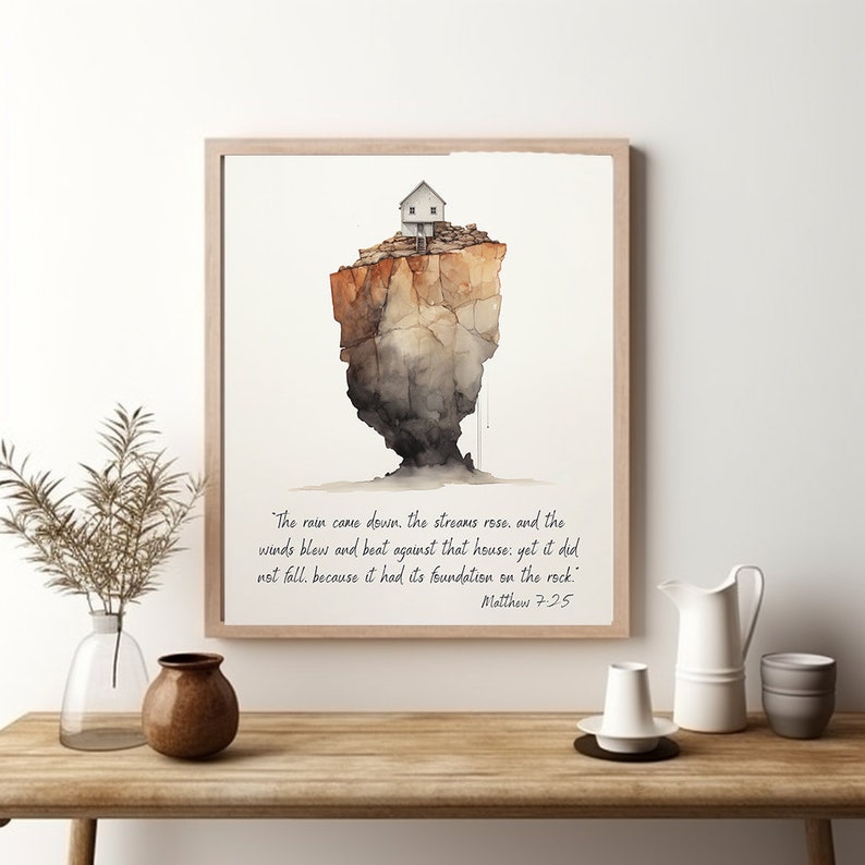 House on the Rock Bible Verse Wall Art Print Christian House Art ...