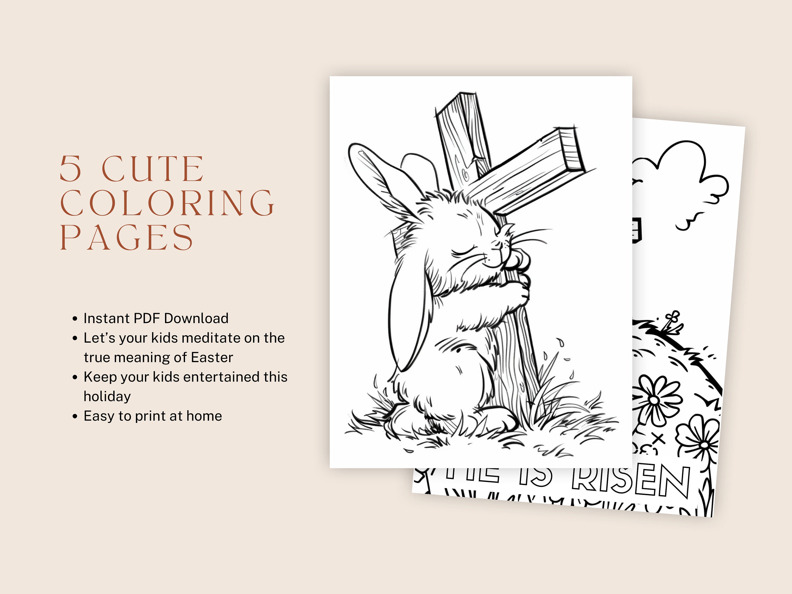 Easter Religious Coloring Pages, Set of 5 Printable, Easter Coloring ...
