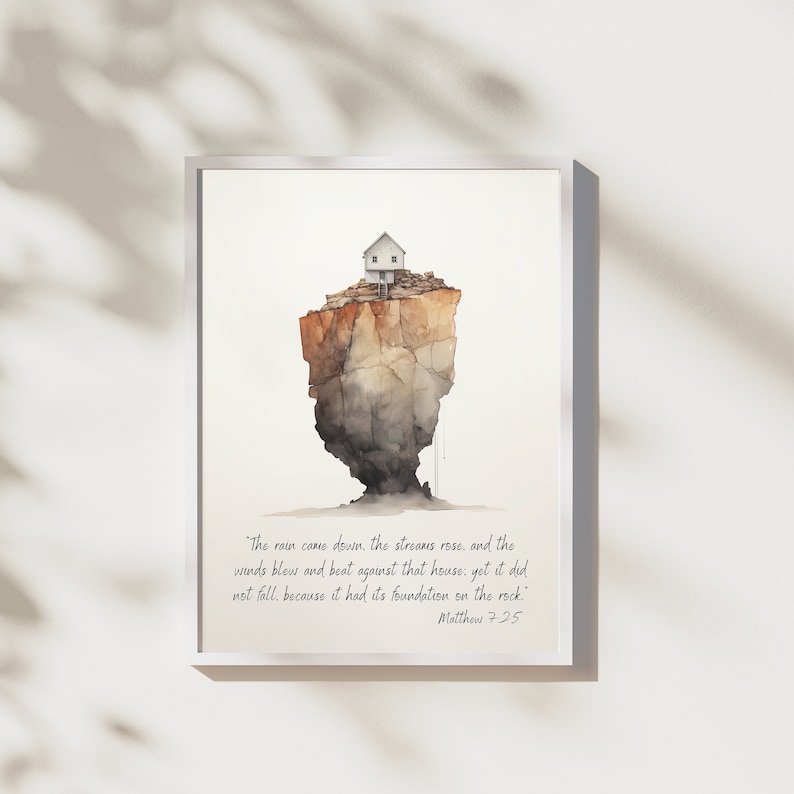 House on the Rock Bible Verse Wall Art Print Christian House Art ...